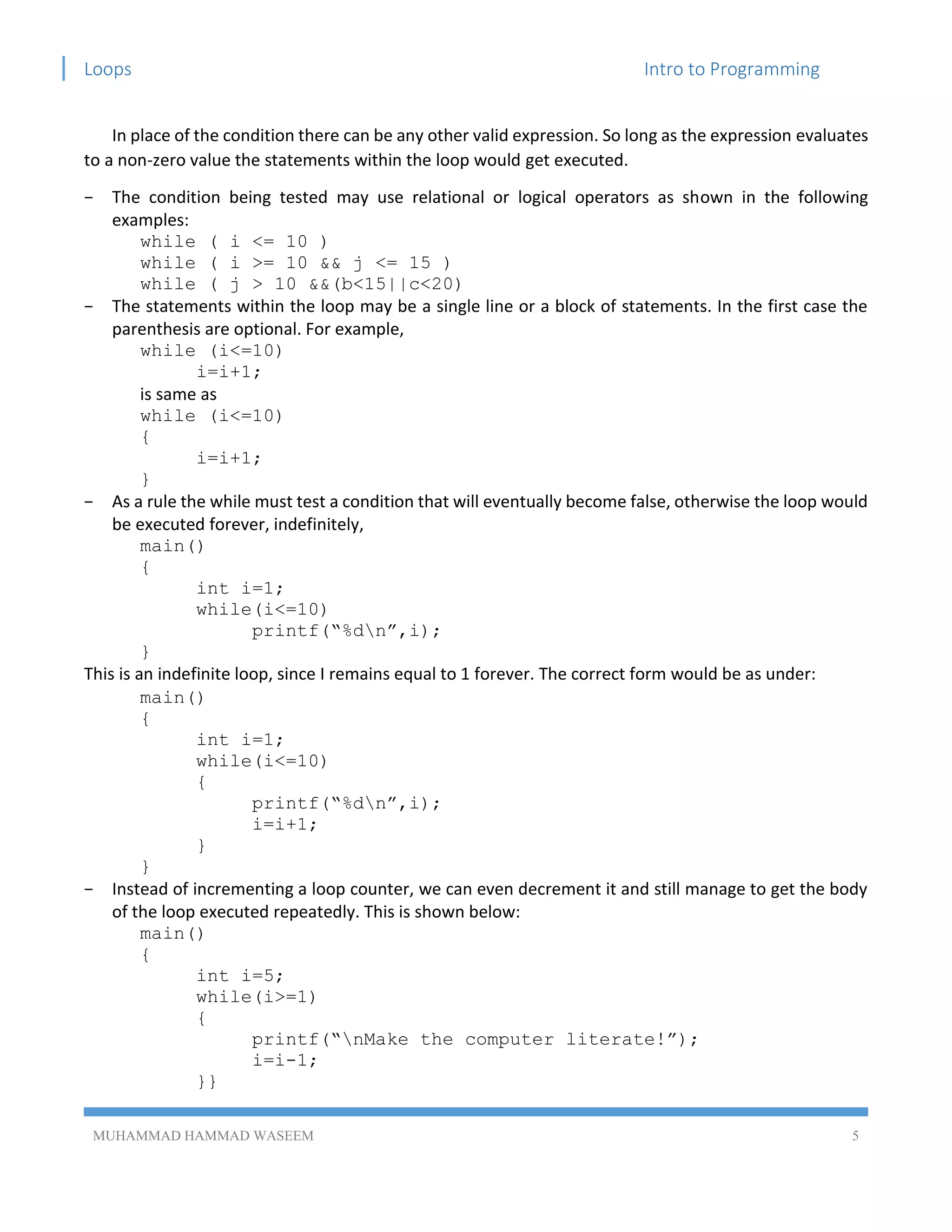 Itp Lecture 11 Loops In Cc Pdf Programming Languages Computing