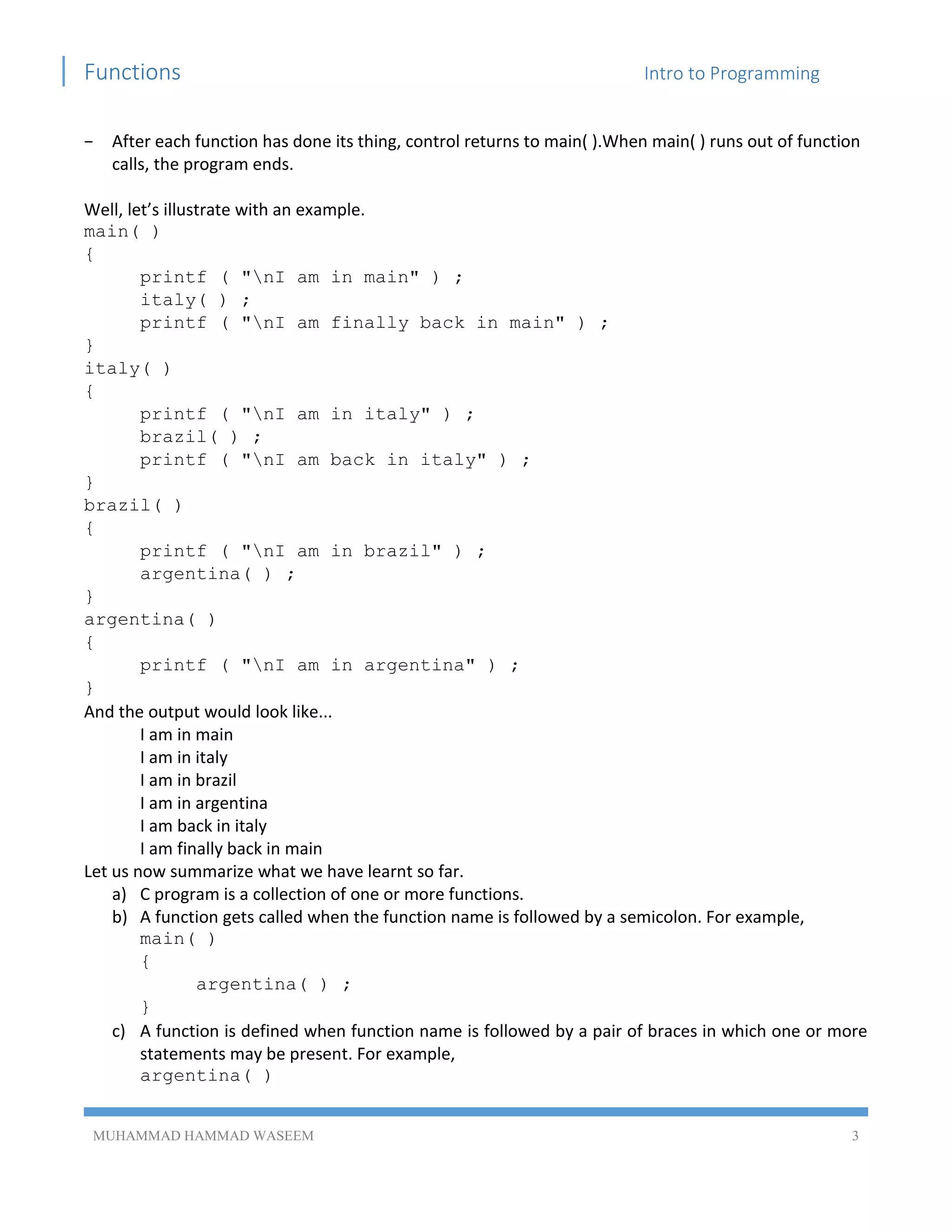 Itp Lecture 12 Functions In Cc Pdf Programming Languages Computing
