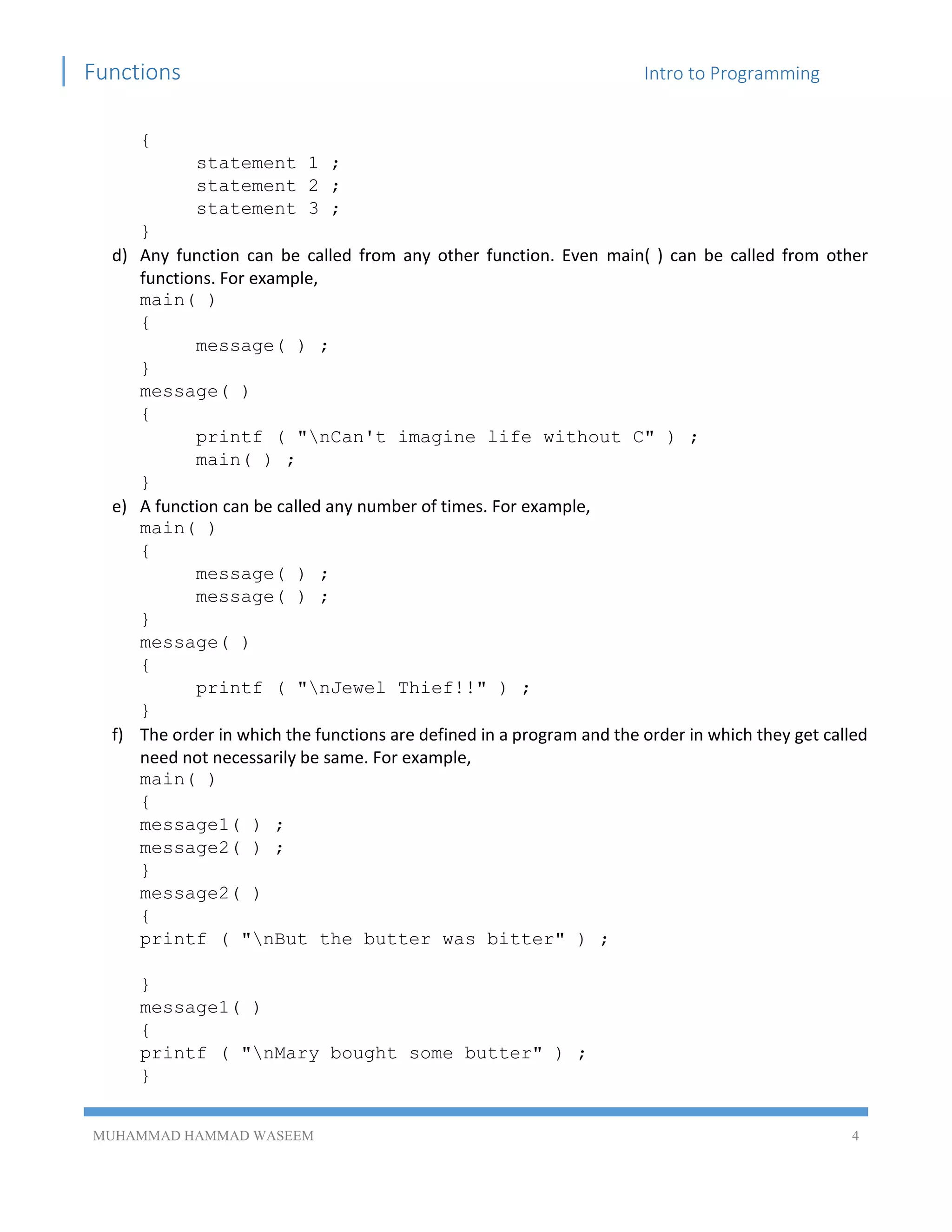 Itp Lecture 12 Functions In Cc Pdf Programming Languages Computing