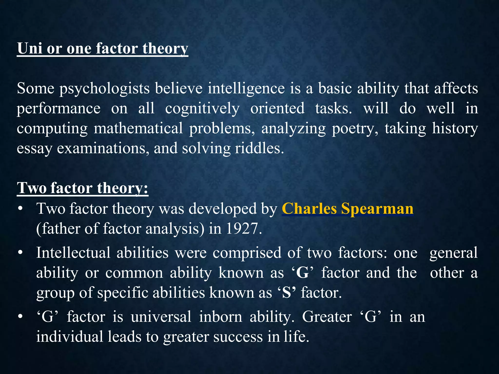 intelligence- meaning, types, factors, theories | PPTX