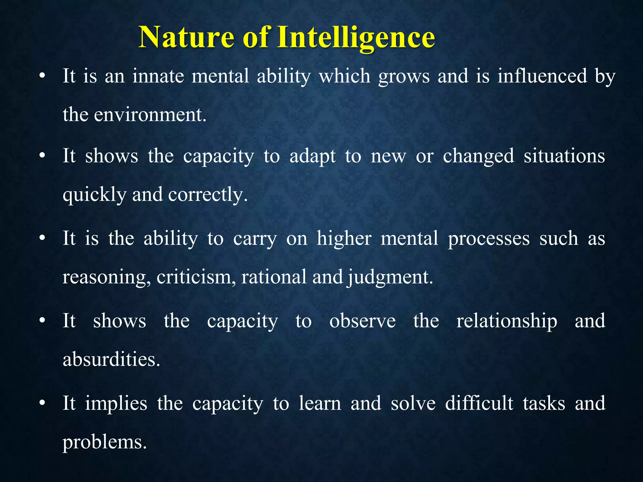 intelligence- meaning, types, factors, theories | PPTX