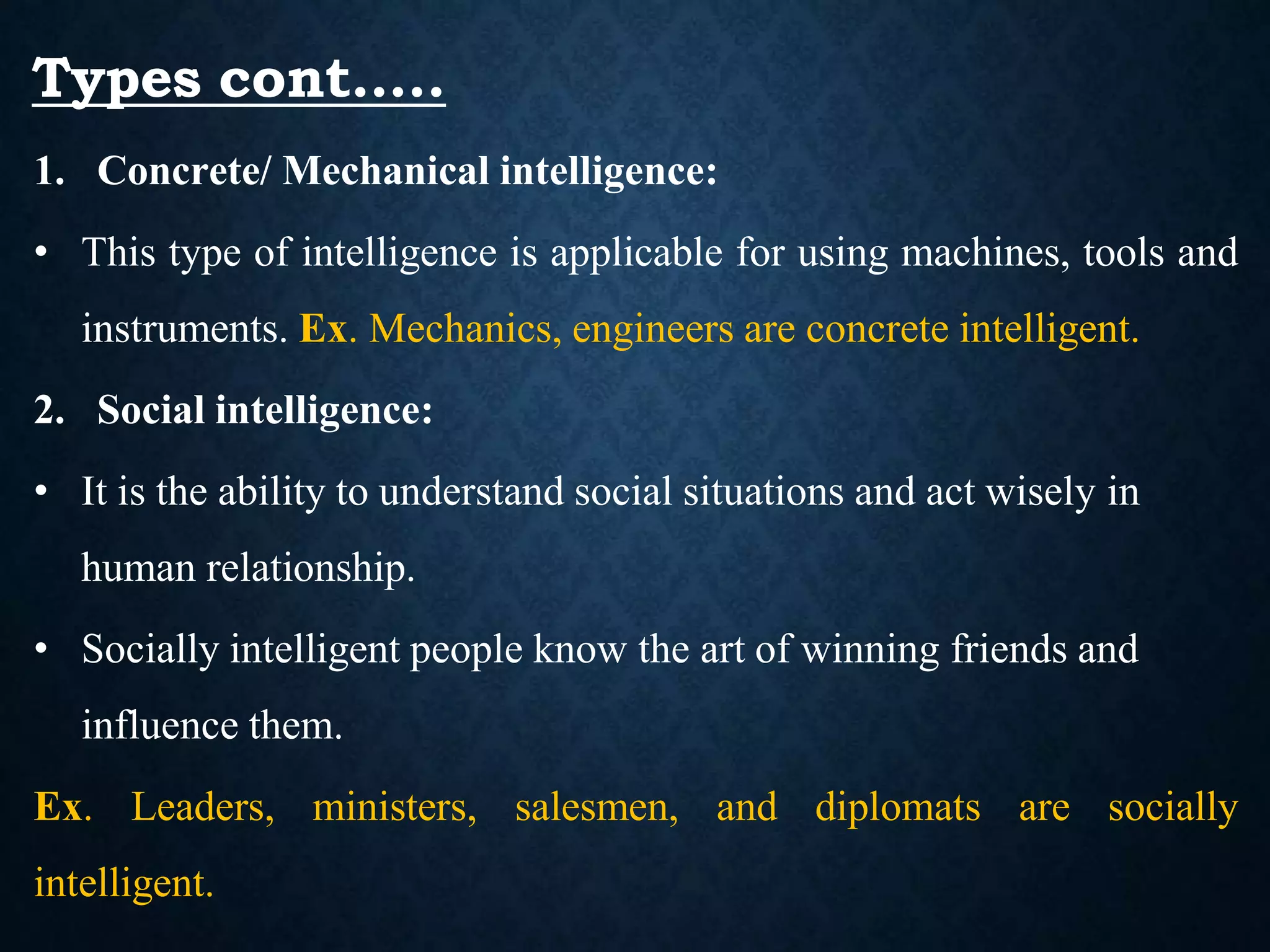 intelligence- meaning, types, factors, theories | PPTX
