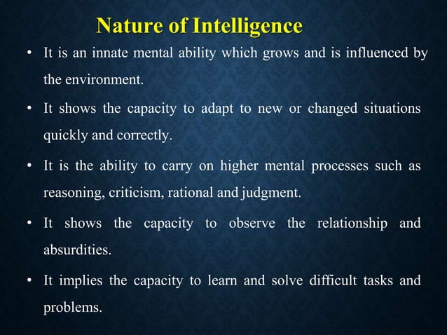 intelligence- meaning, types, factors, theories | PPTX