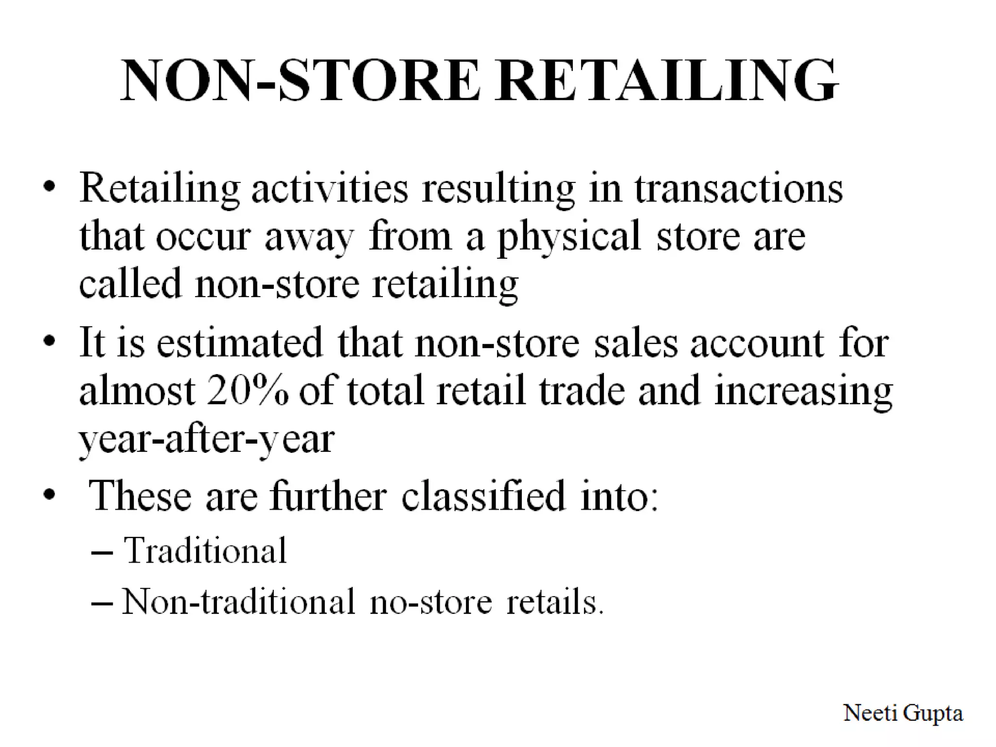 Non-Store: Traditional Retail | PPT