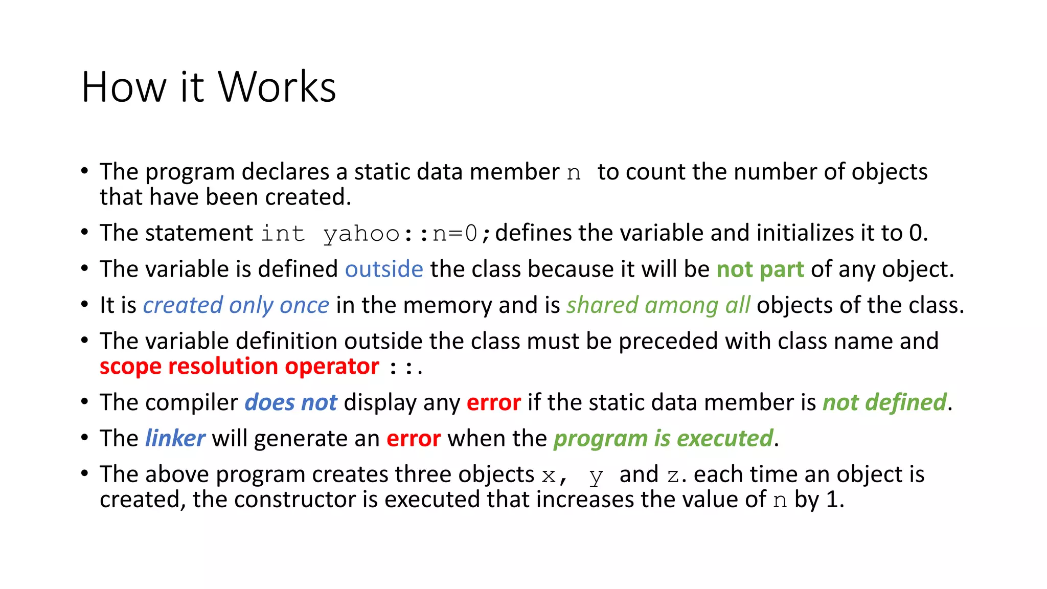 [OOP - Lec 18] Static Data Member | PPTX
