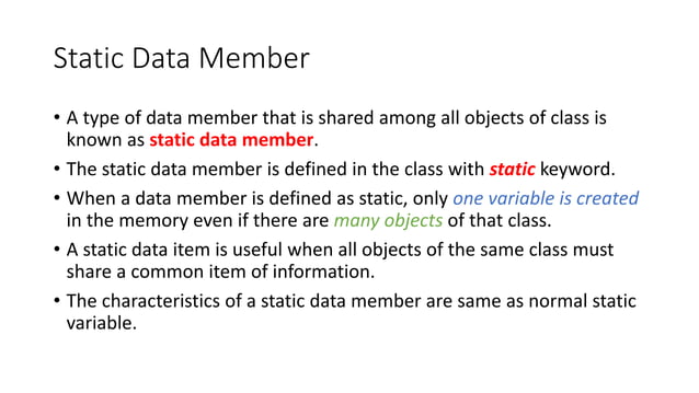[OOP - Lec 18] Static Data Member | PPTX
