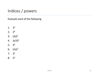 Lecture 1 (numbers and laws of indices) | PPTX