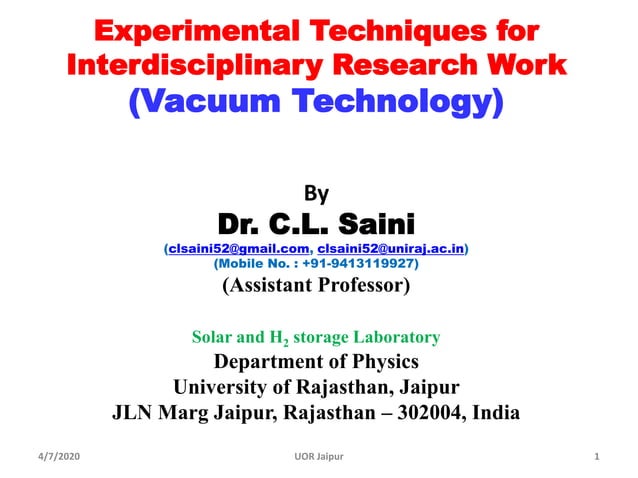 Lecture 1 (vacuum technology) | PPTX | Physics | Science