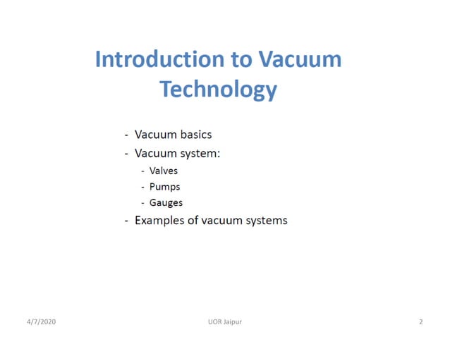 Lecture 1 (vacuum technology) | PPTX | Physics | Science