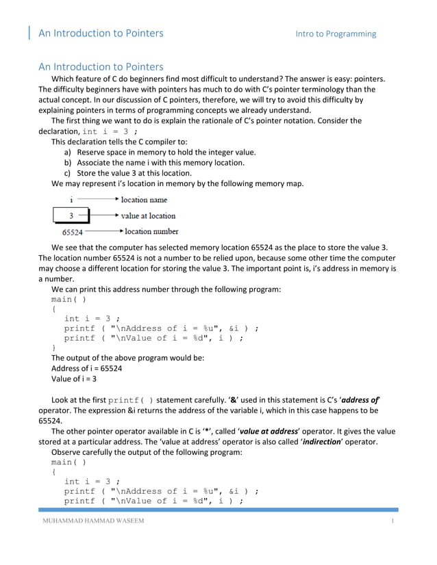 [ITP - Lecture 13] Introduction to Pointers | PDF