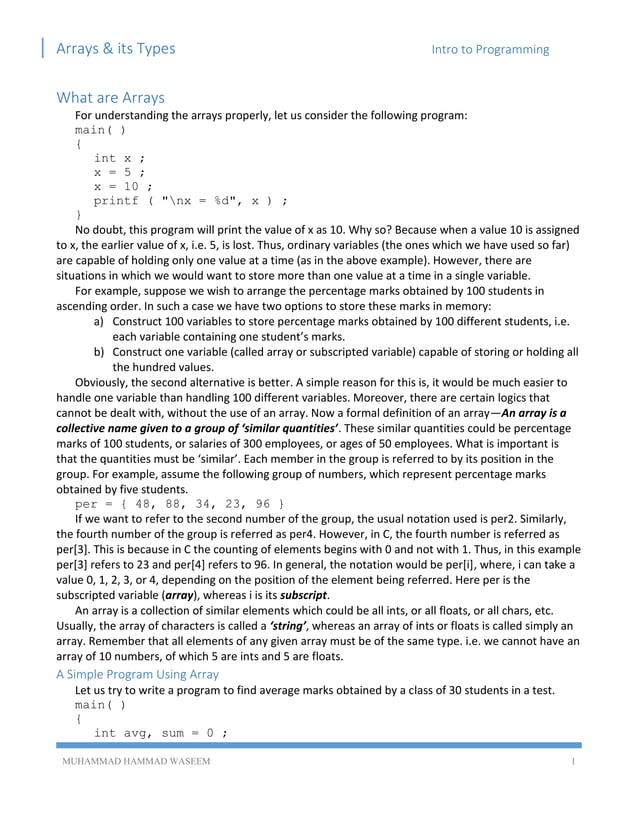 [ITP - Lecture 15] Arrays & its Types | PDF | Programming Languages | Computing