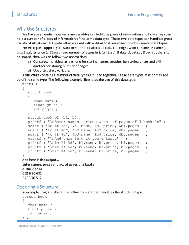 [ITP - Lecture 16] Structures in C/C++ | PDF