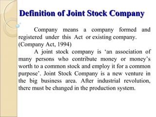 Joint Stock Company Example