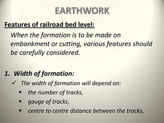 Earthwork & track formation Railway Engineering | PPTX