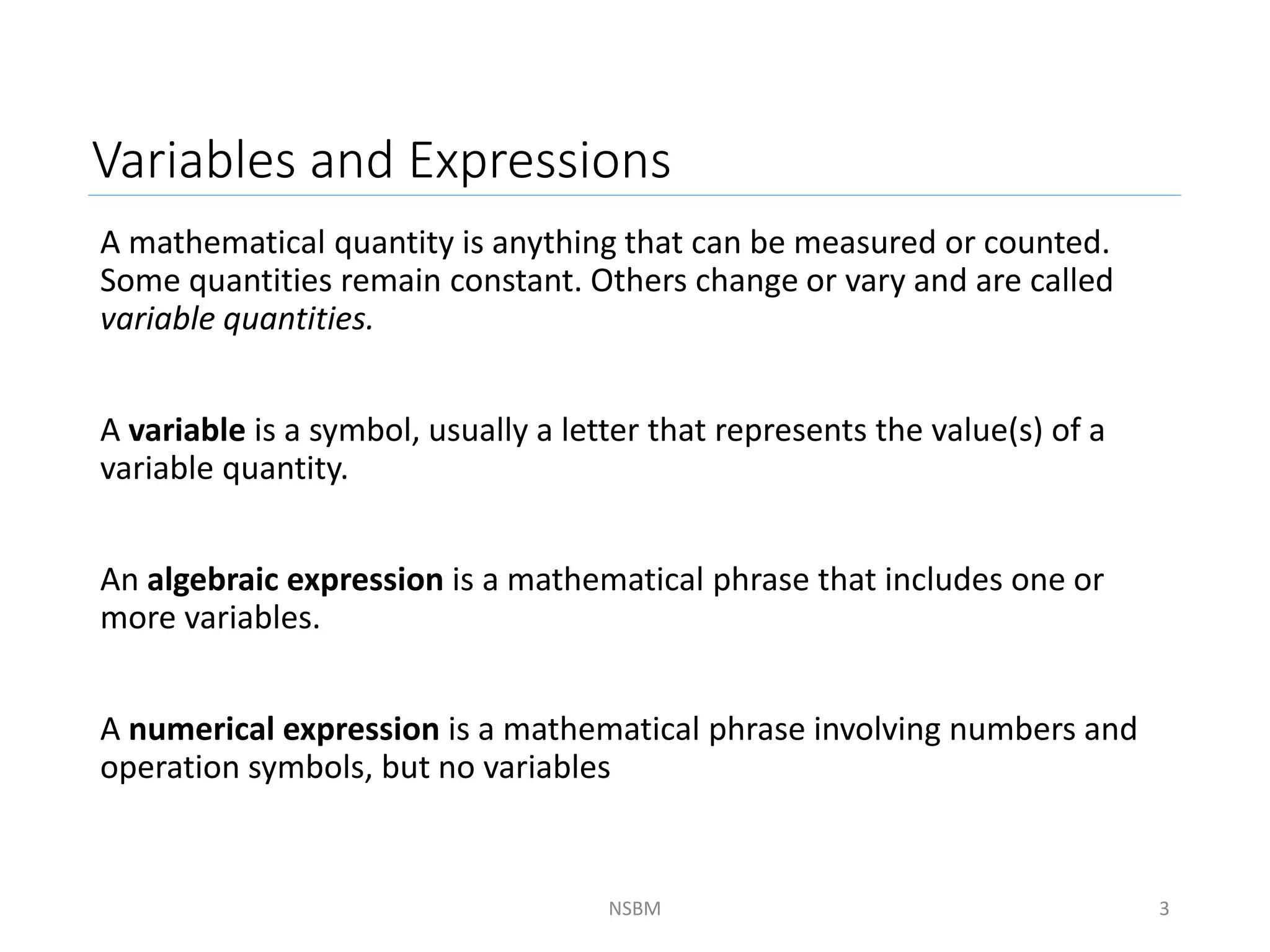Lecture 3 (algebraic expressions) | PPTX