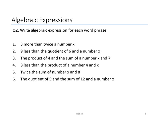 Lecture 3 (algebraic expressions) | PPTX