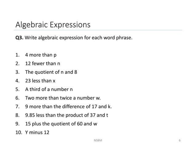 Lecture 3 (algebraic expressions) | PPTX