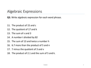 Lecture 3 (algebraic expressions) | PPTX