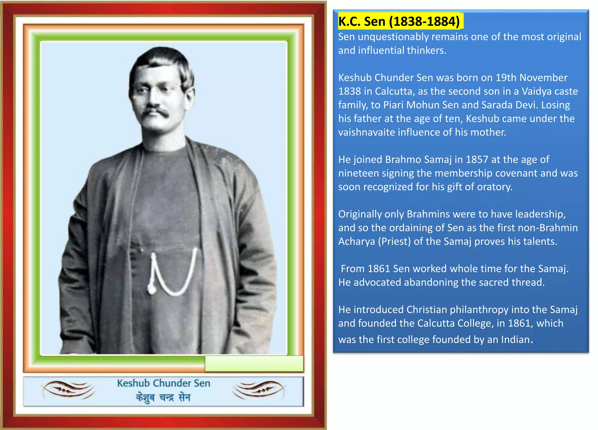 Lecture-3; K.C. Sen (1838-1884) | PPTX