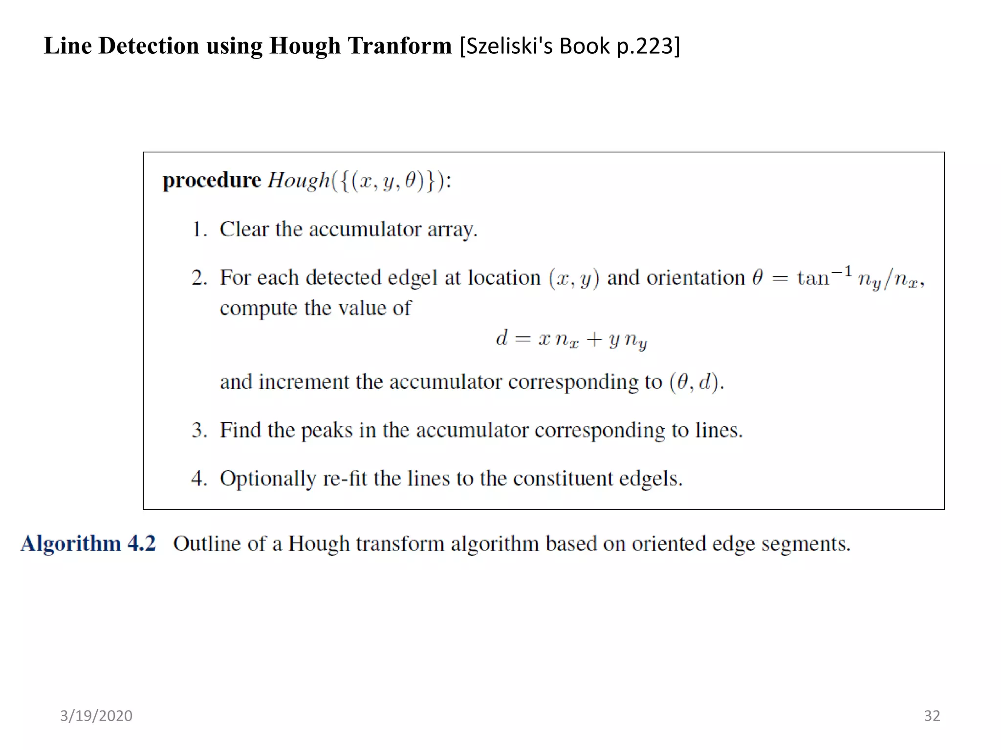 Lecture 4and5 Computer Vision Edge Detection Code Chains Hough Transform