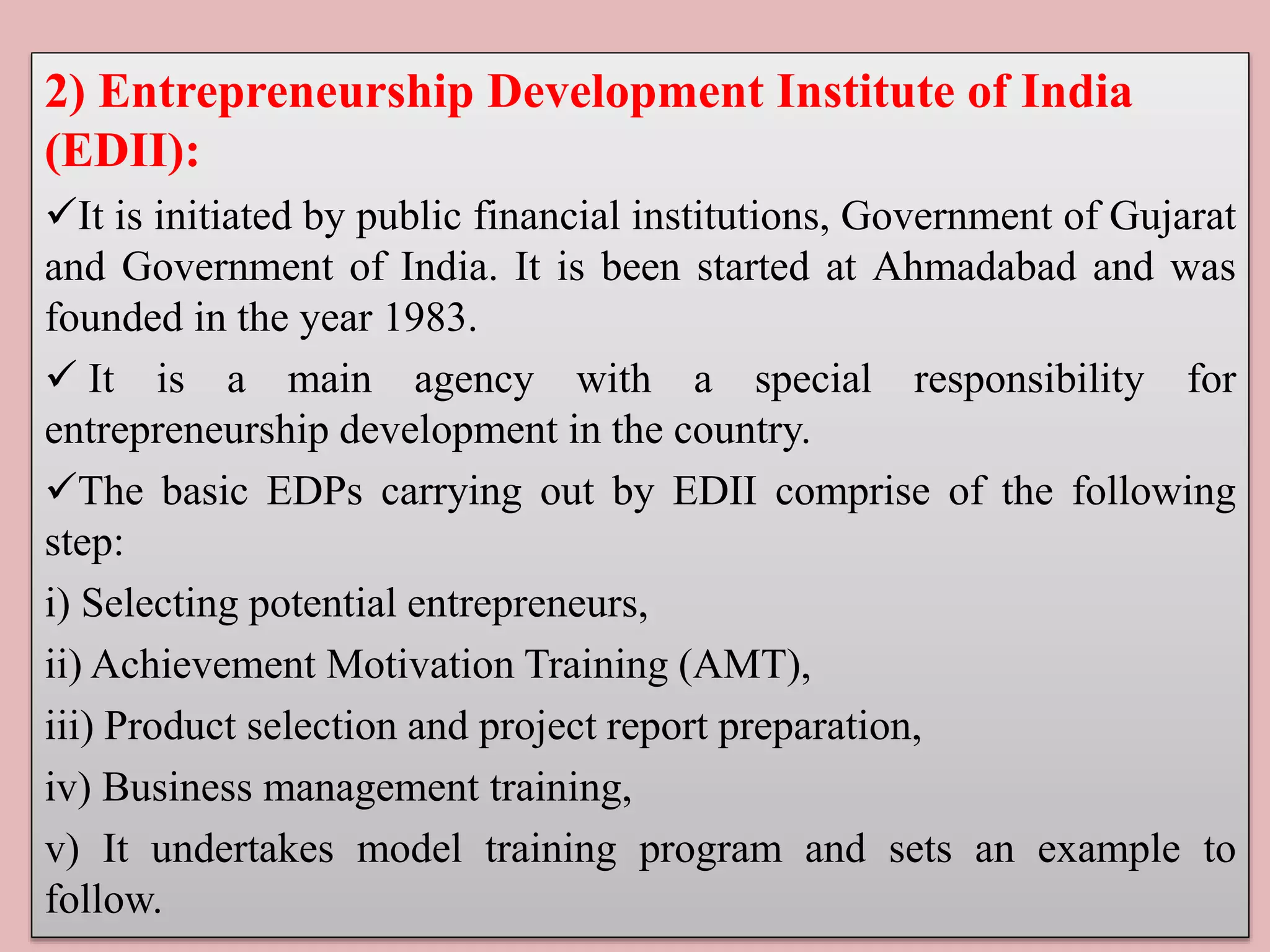 government institutions for entrepreneurship development | PPTX