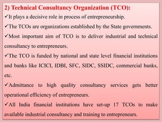 government institutions for entrepreneurship development | PPTX