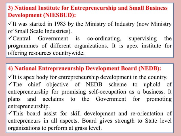 government institutions for entrepreneurship development | PPTX | Small ...