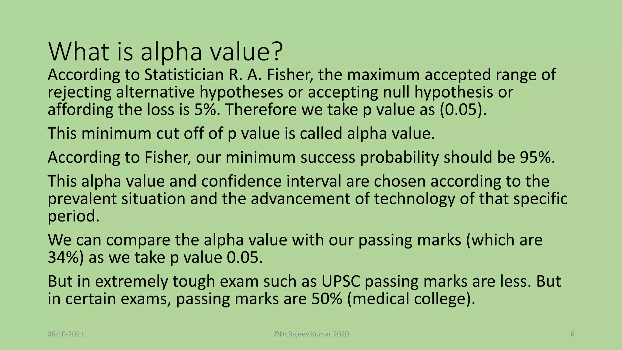 Lecture 5.Riddles of the p value, CI and alpha values | PPTX