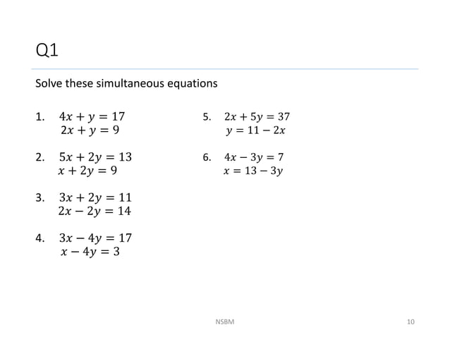 Lecture 5 (solving simultaneous equations) | PPTX | Physics | Science