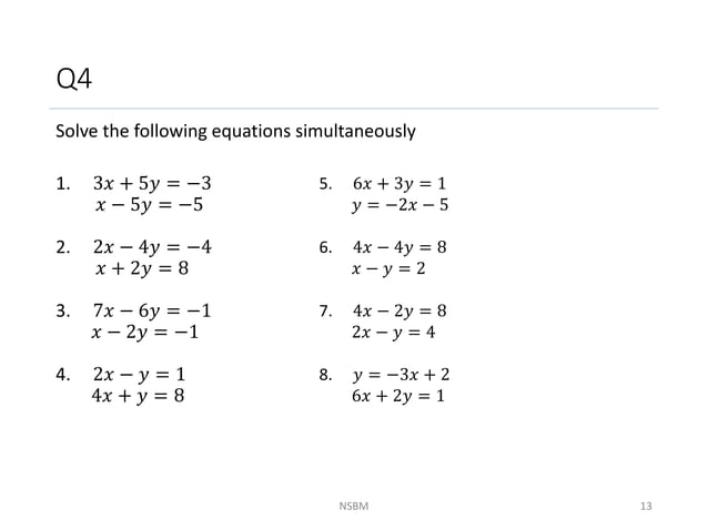 Lecture 5 (solving simultaneous equations) | PPTX | Physics | Science