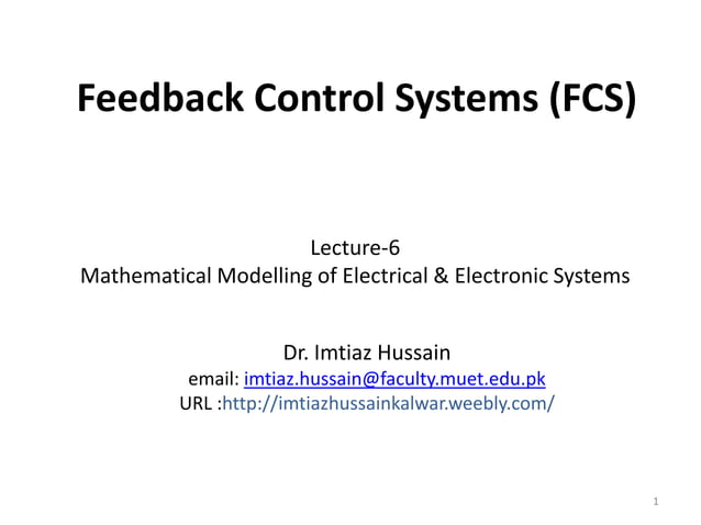 Lecture 6 Modelling Of Electrical Electronic Systems Pptx