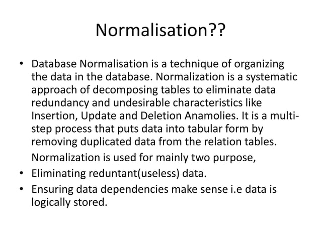 Database Normalisation | PPTX | Databases | Computer Software and Applications