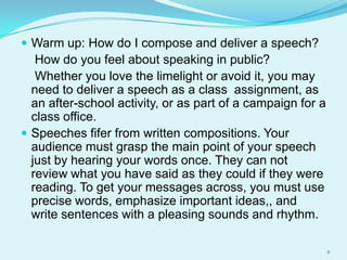 Lecture 8 giving speech. | PPT