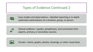 Arguing and Evidence: Writing Academic Essays | PPTX