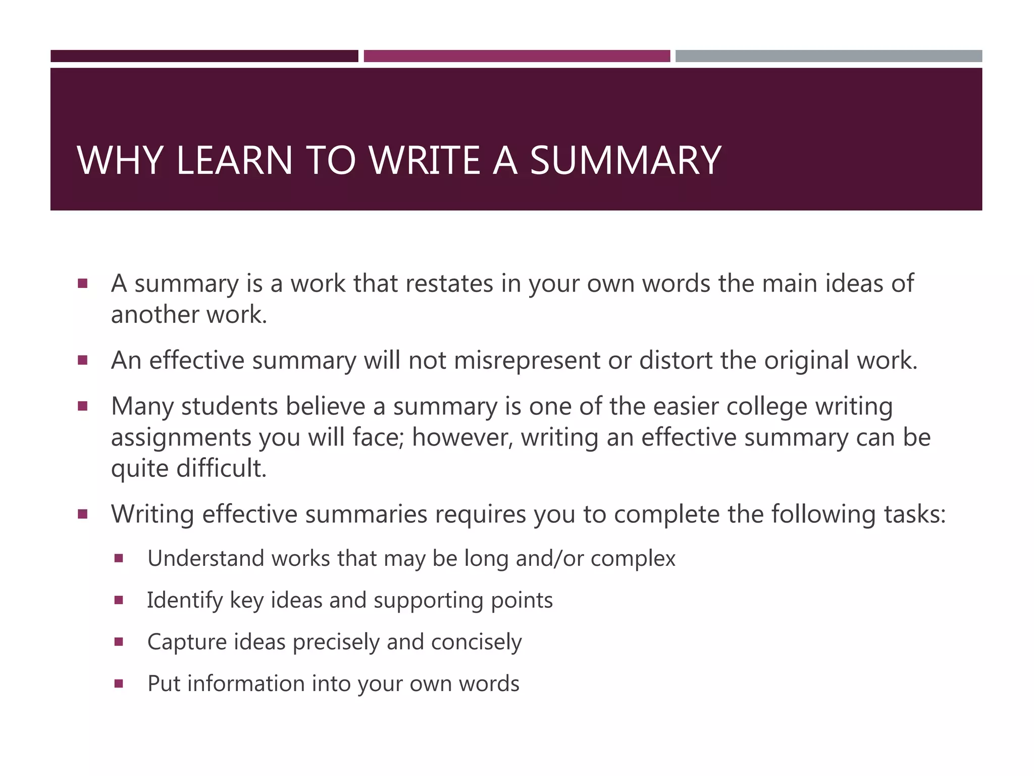 Lecture - Effective Summaries | PPT