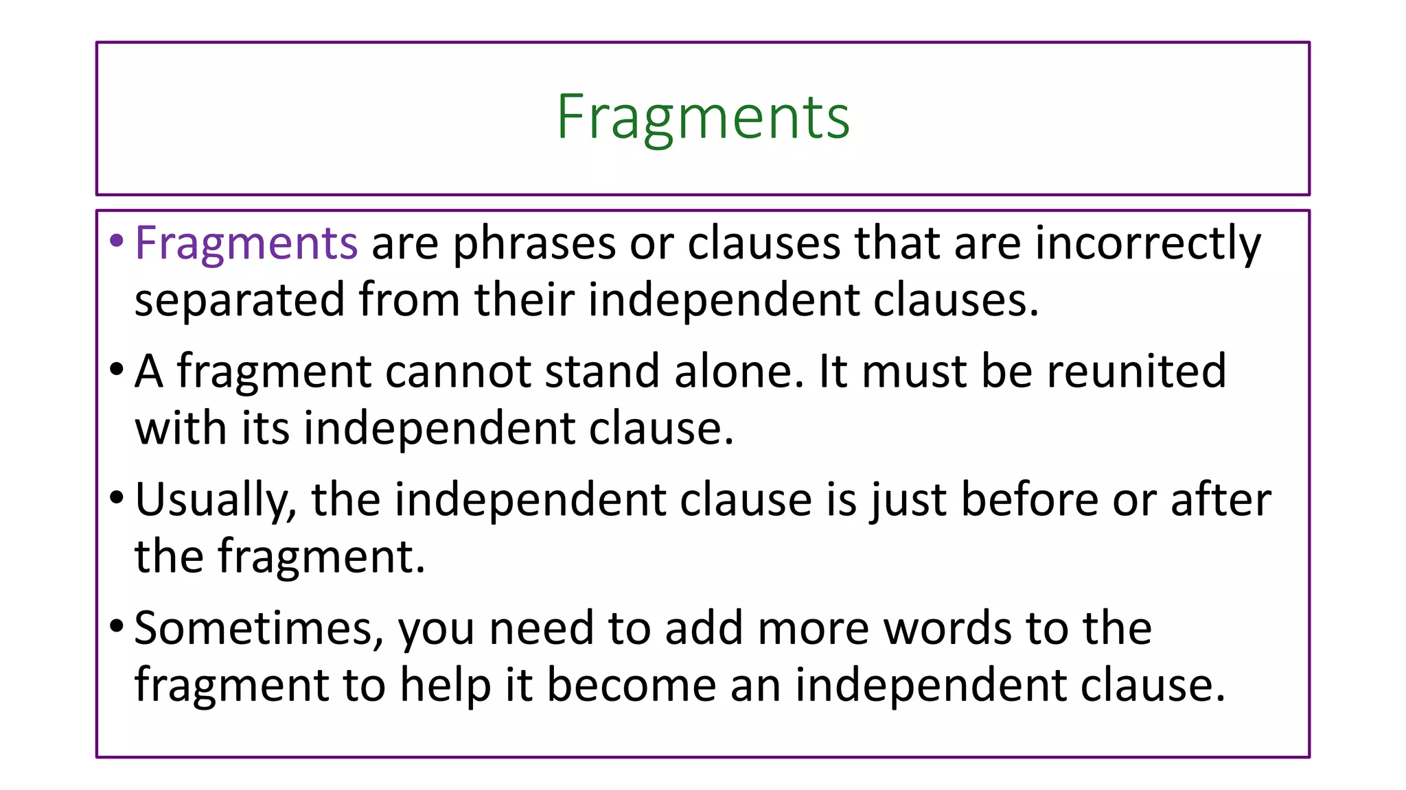 Run-ons and Fragments | PPTX