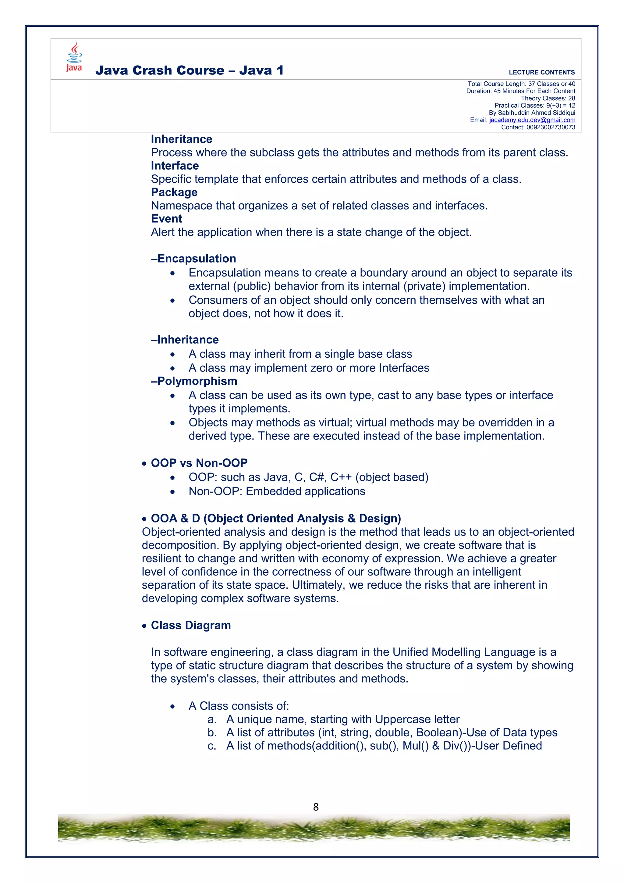 JAVA Crash Course-JAED By Sabihuddin Ahmed Siddiqui | PDF