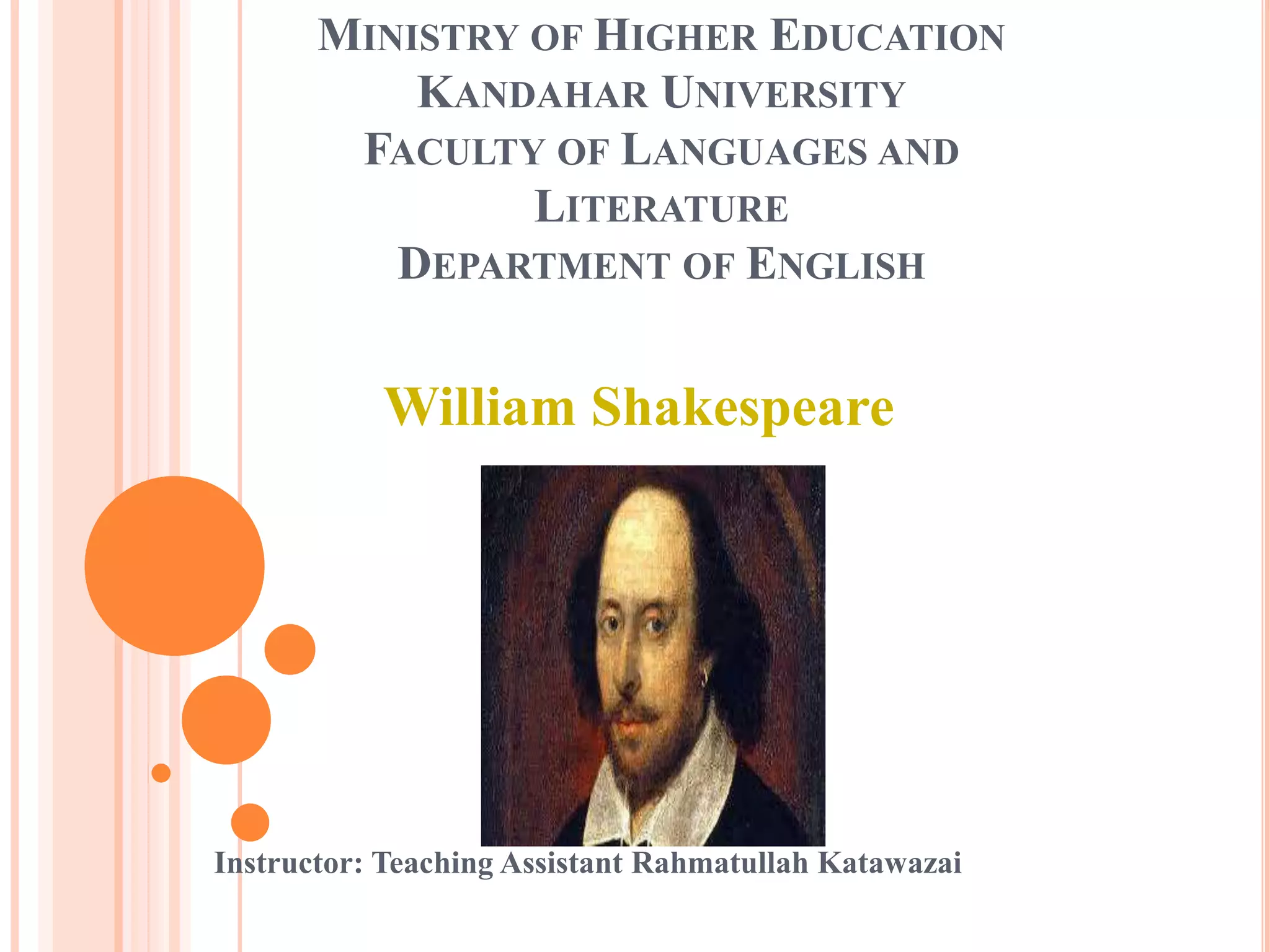 (Shakespeare/Literary works) Rahmatullah Katawazai's Lecture | PPTX