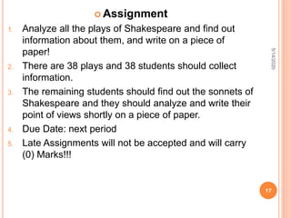 (Shakespeare/Literary works) Rahmatullah Katawazai's Lecture | PPTX