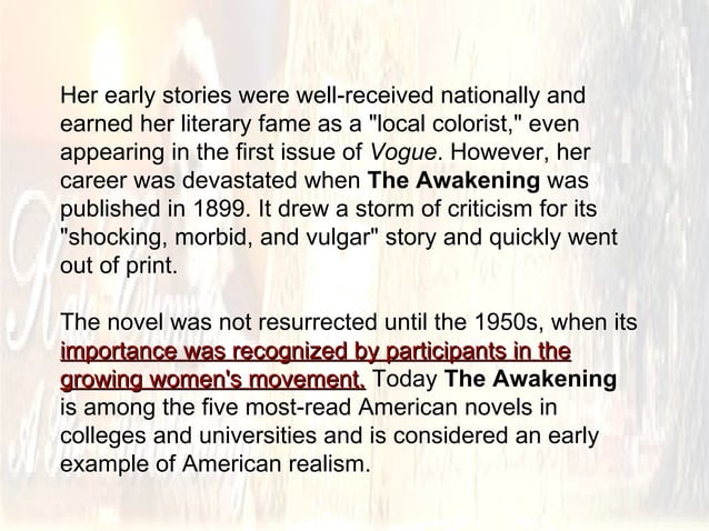 Lecture notes on Kate Chopin's The story of an hour | PPT