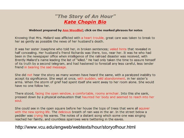 Lecture notes on Kate Chopin's The story of an hour | PPT