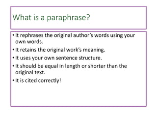 Lecture - Paraphrasing | PPT