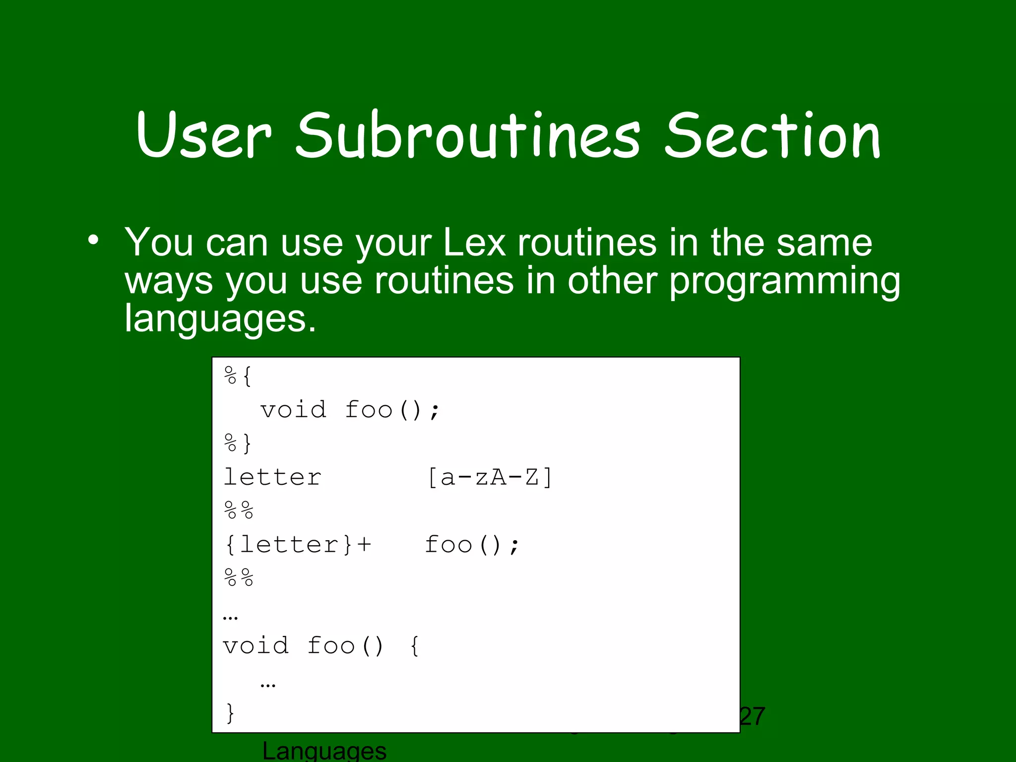Lex and Yacc ppt | PPT | Programming Languages | Computing