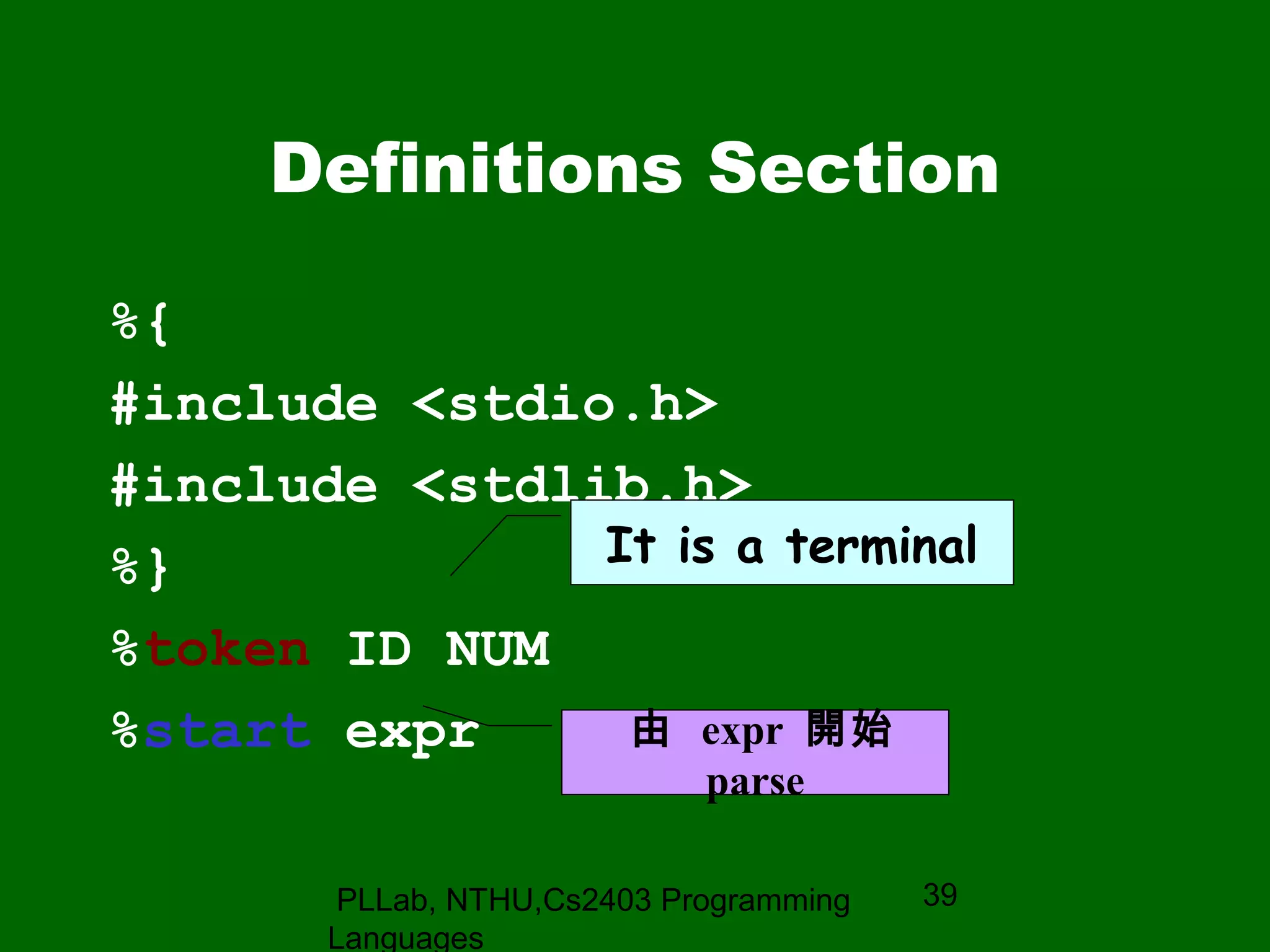 Lex and Yacc ppt | PPT | Programming Languages | Computing