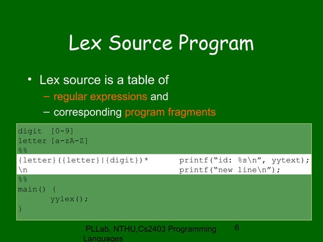 Lex and Yacc ppt | PPT | Programming Languages | Computing