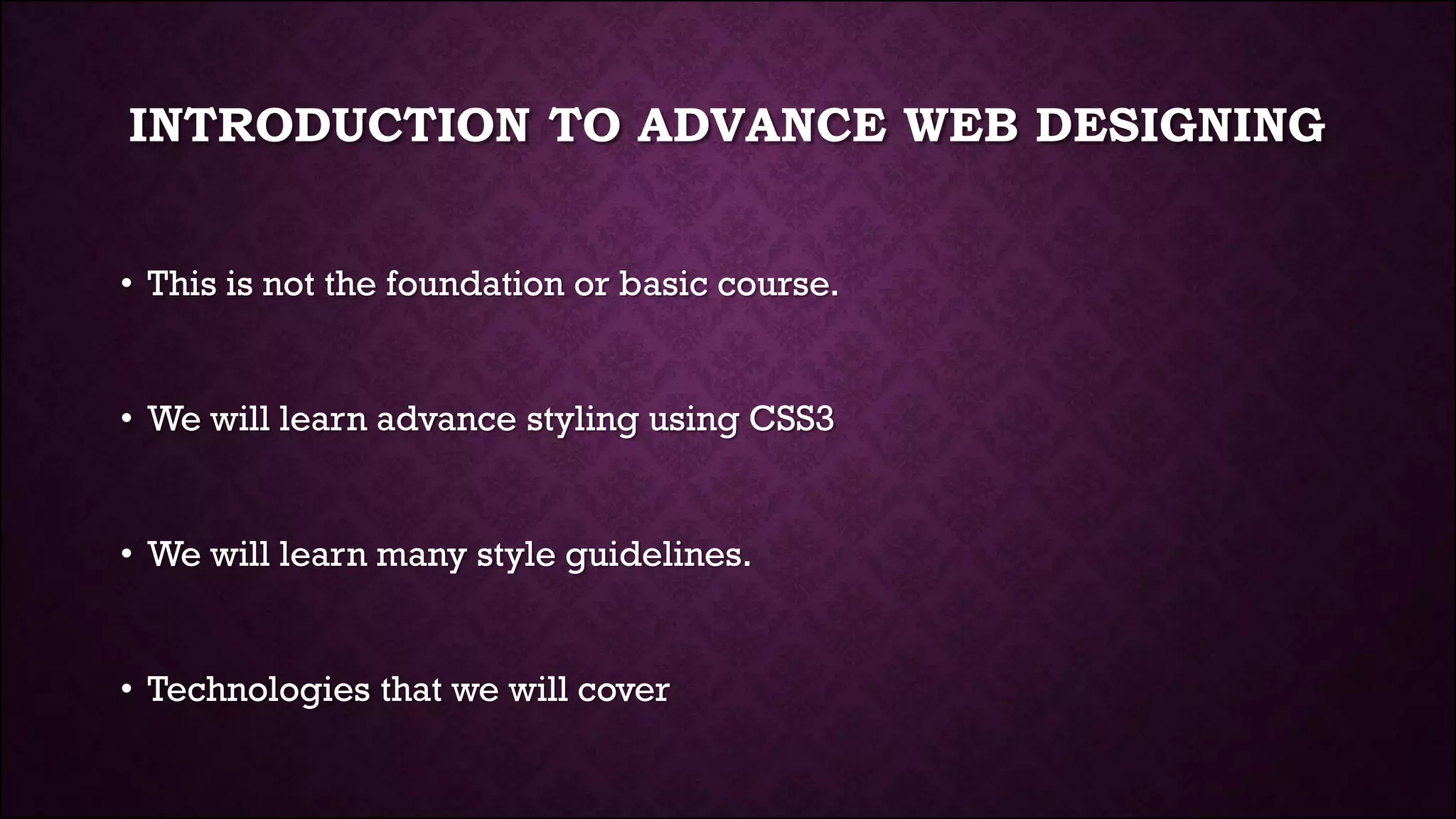 Advance Web Designing - Lecture 1 / 30 | PDF