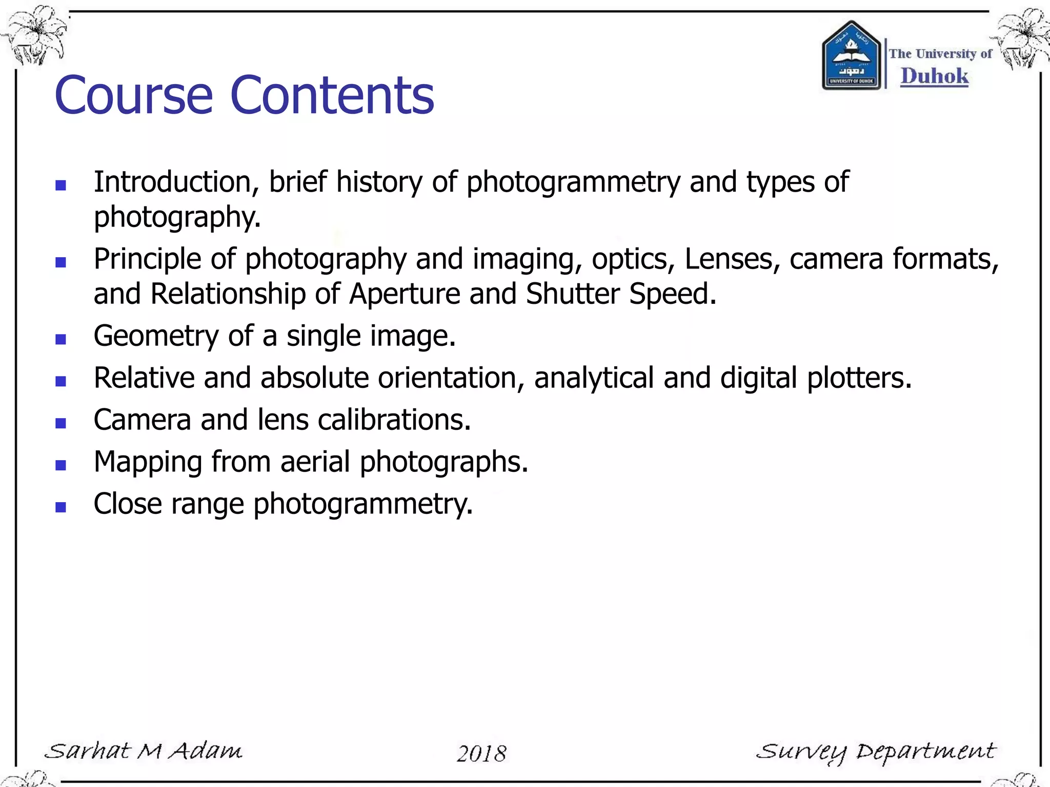 Lecture01: Introduction to Photogrammetry | PDF