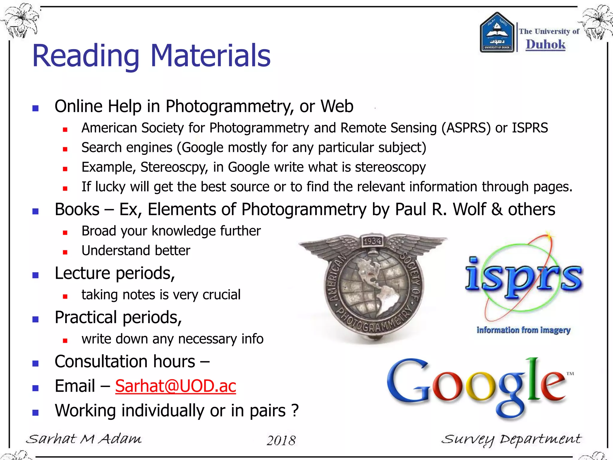 Lecture01: Introduction to Photogrammetry | PDF