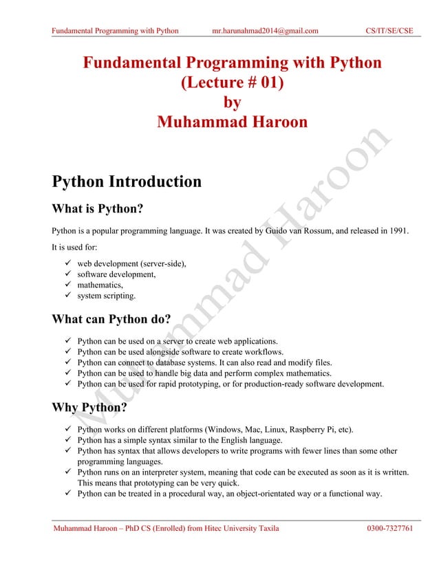 Lecture01 - Fundamental Programming with Python Language | PDF | Programming Languages | Computing