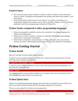 Lecture01 - Fundamental Programming with Python Language | PDF